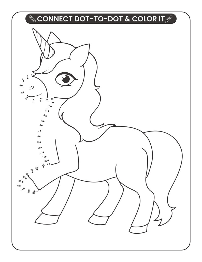90 Unicorn Dot-to-dot Activity Sheets - Fun & Easy Unicorn Connect the ...