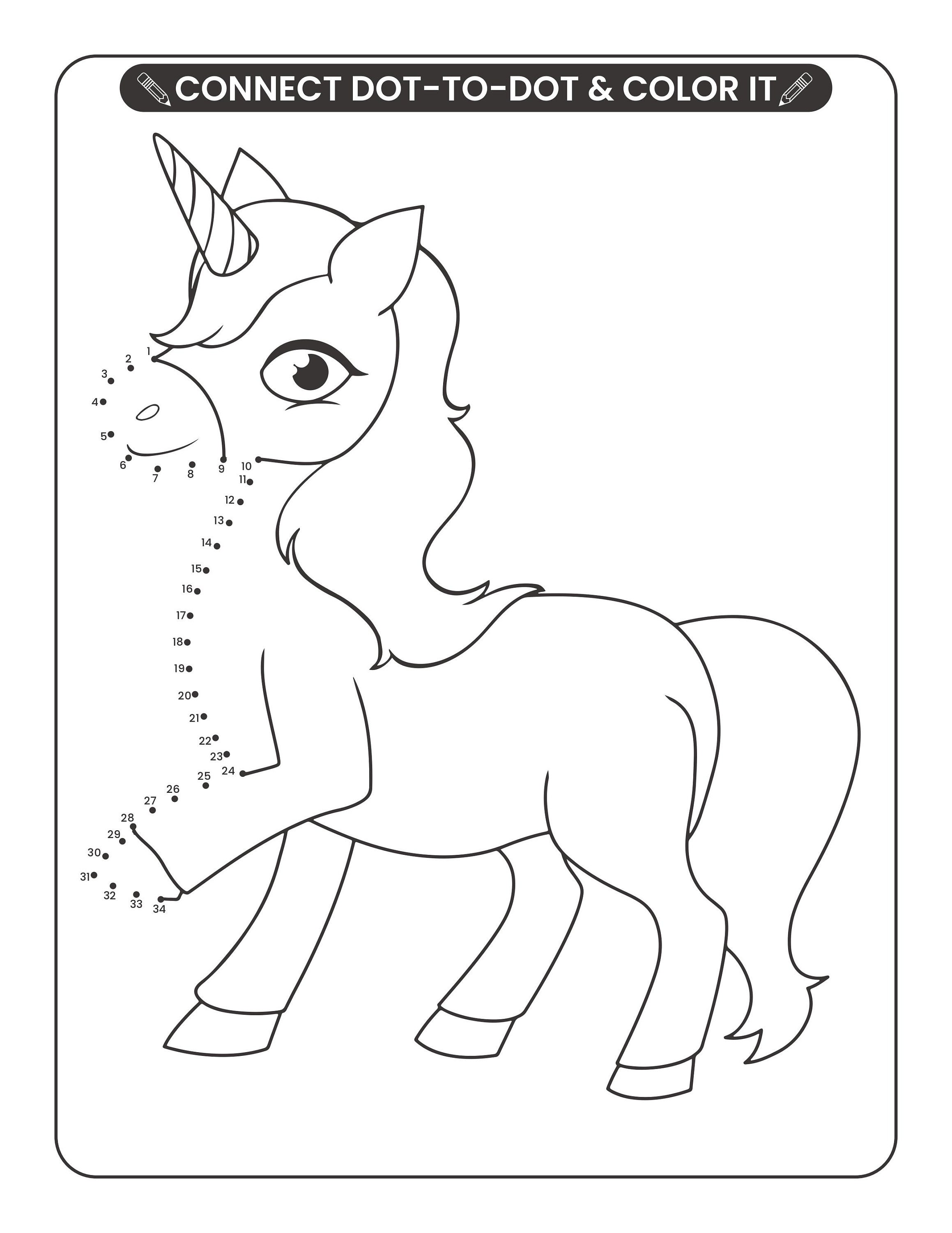 90 Unicorn Dot-to-dot Activity Sheets - Fun & Easy Unicorn Connect the ...