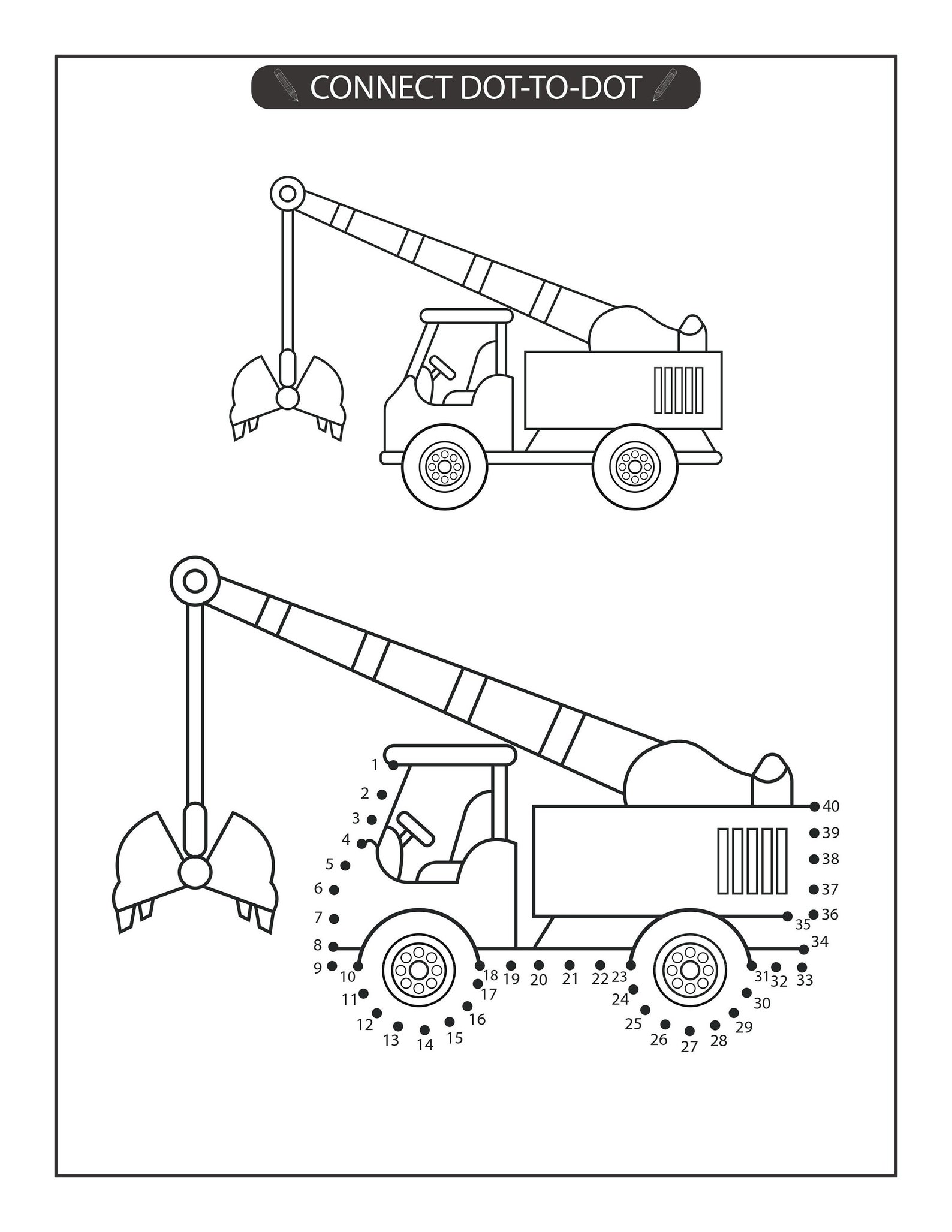 Truck Dot to Dot Activity Sheets Printable Vehicle Dot to Dot for Kids ...