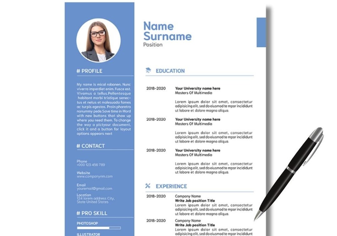 Modern Blue Resume/cv Template With Photo Customizable PDF and ...