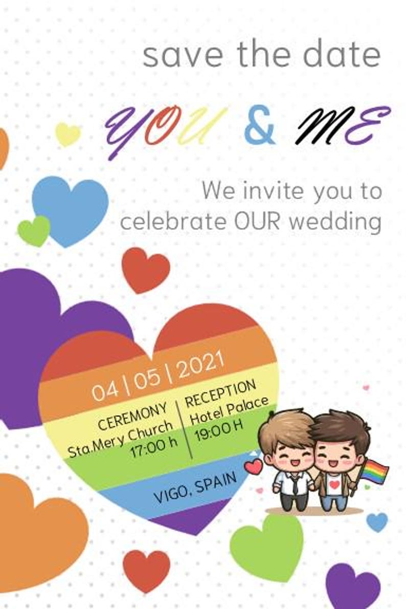Editable LGBTQ Wedding Invitation - 4x6 Inch, PDF and Powerpoint ...