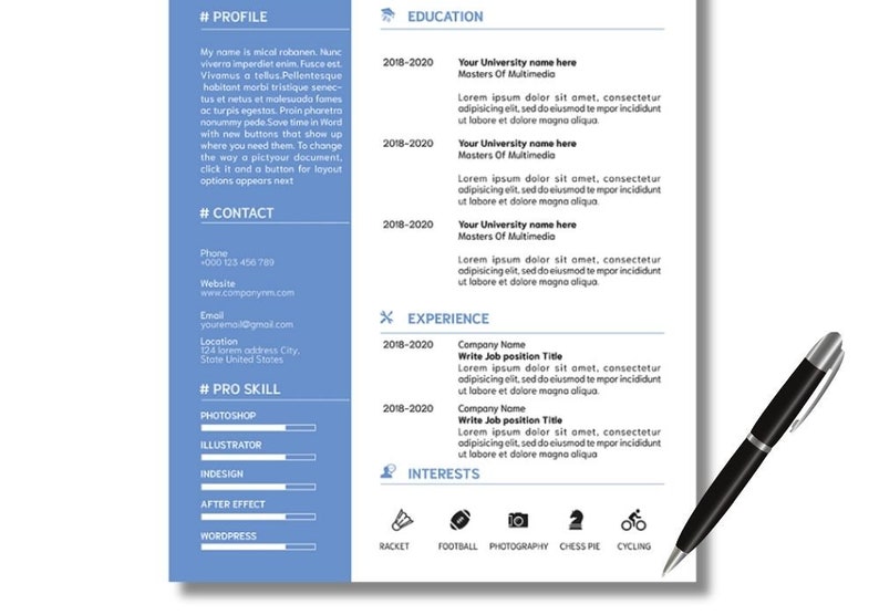 Modern Blue Resume/cv Template With Photo Customizable PDF and ...