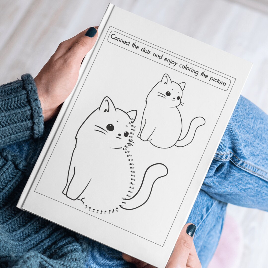 Cute Cat Dot to Dot Printable - Cat Dot to Dot Coloring Pages - Instant ...