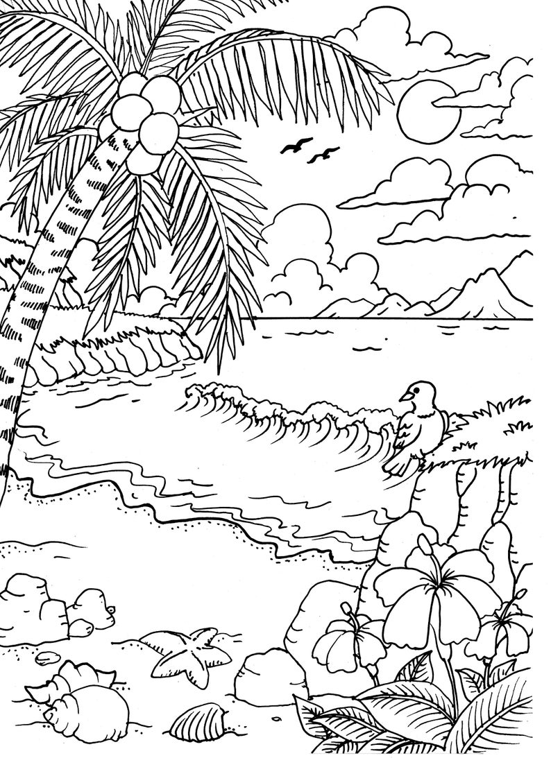 10 Printable Beach and Tropical Coloring Sheets - Underwater & Tropical ...