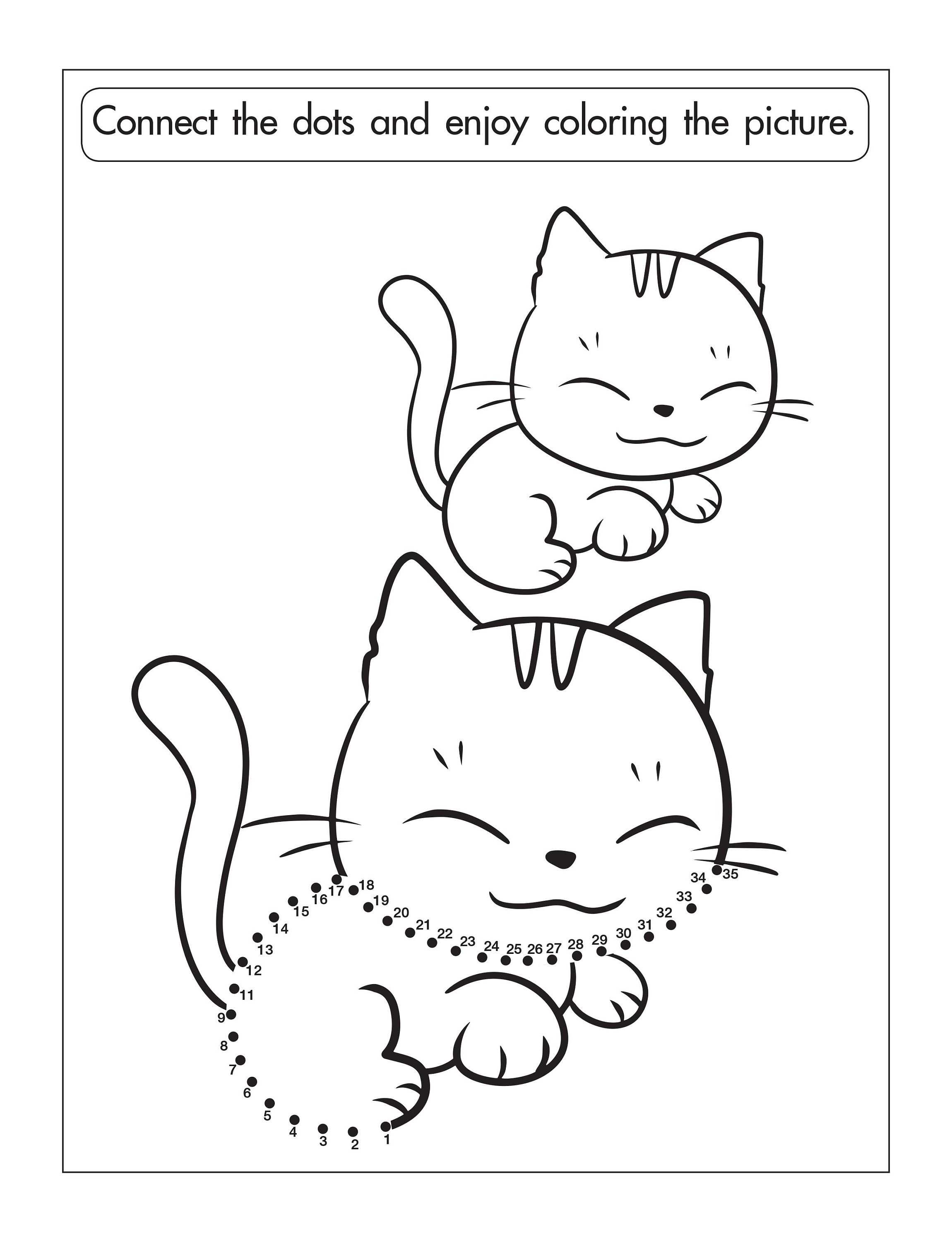 Cute Cat Dot to Dot Printable - Cat Dot to Dot Coloring Pages - Instant ...