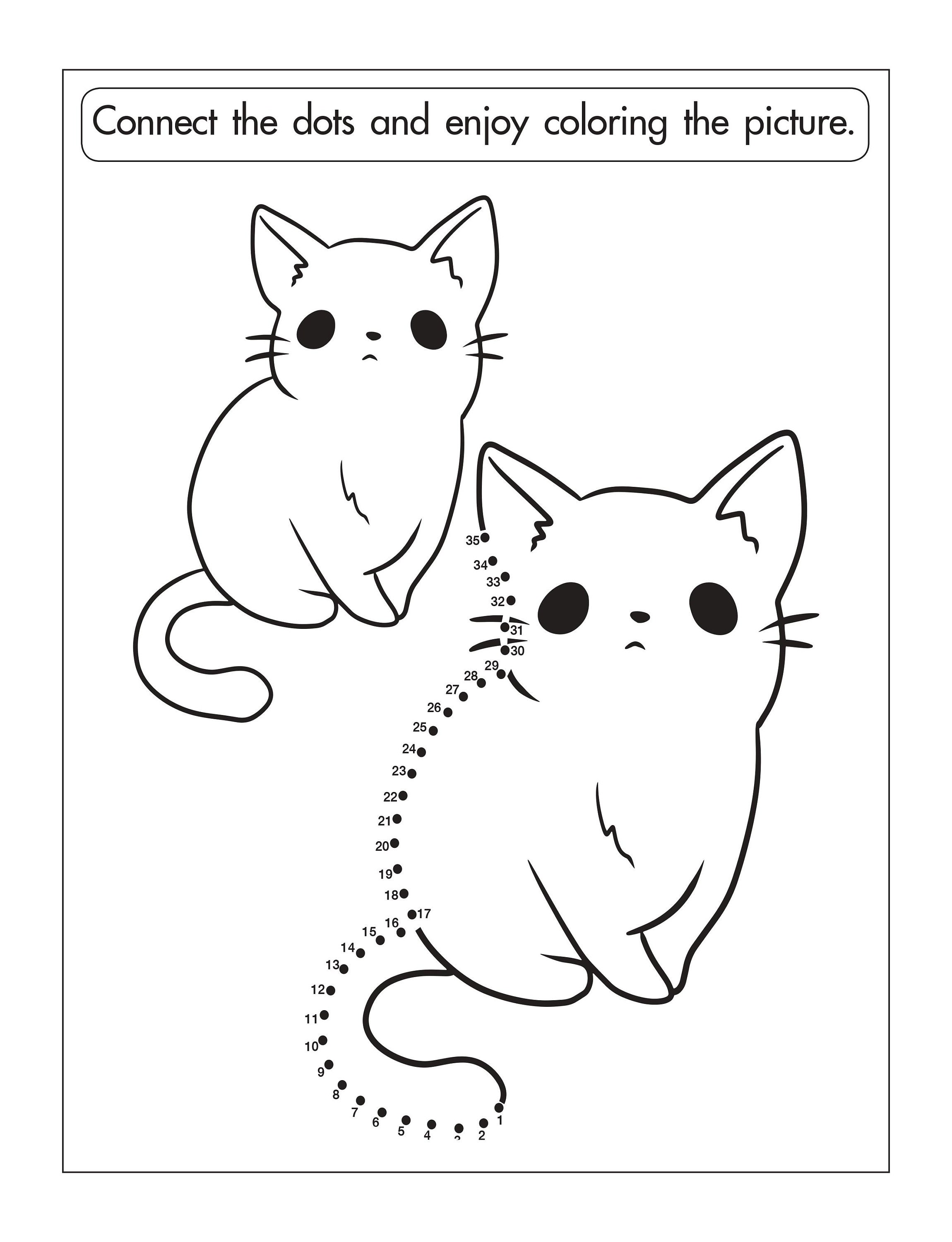 Cute Cat Dot to Dot Printable - Cat Dot to Dot Coloring Pages - Instant ...