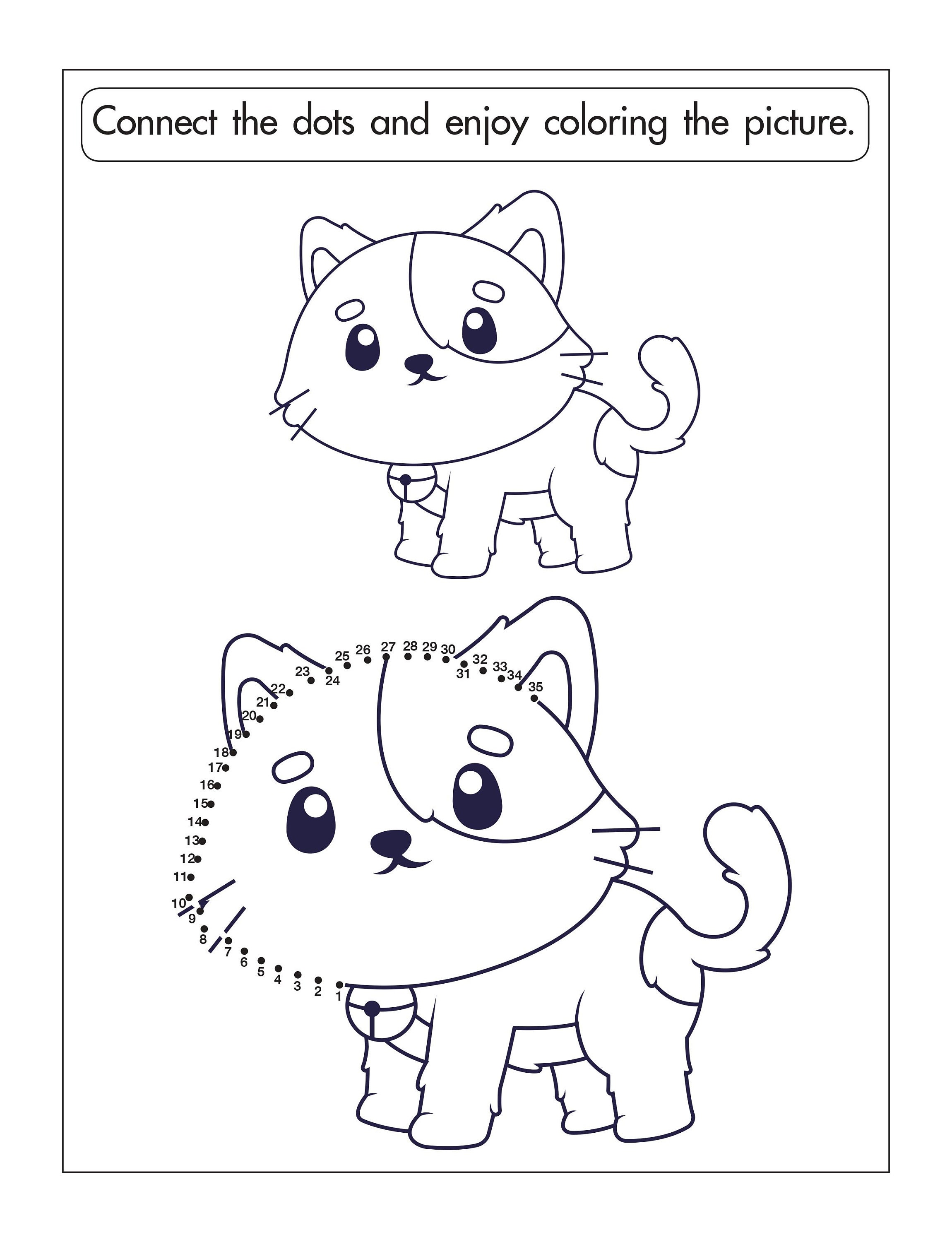 Cute Cat Dot to Dot Printable - Cat Dot to Dot Coloring Pages - Instant ...