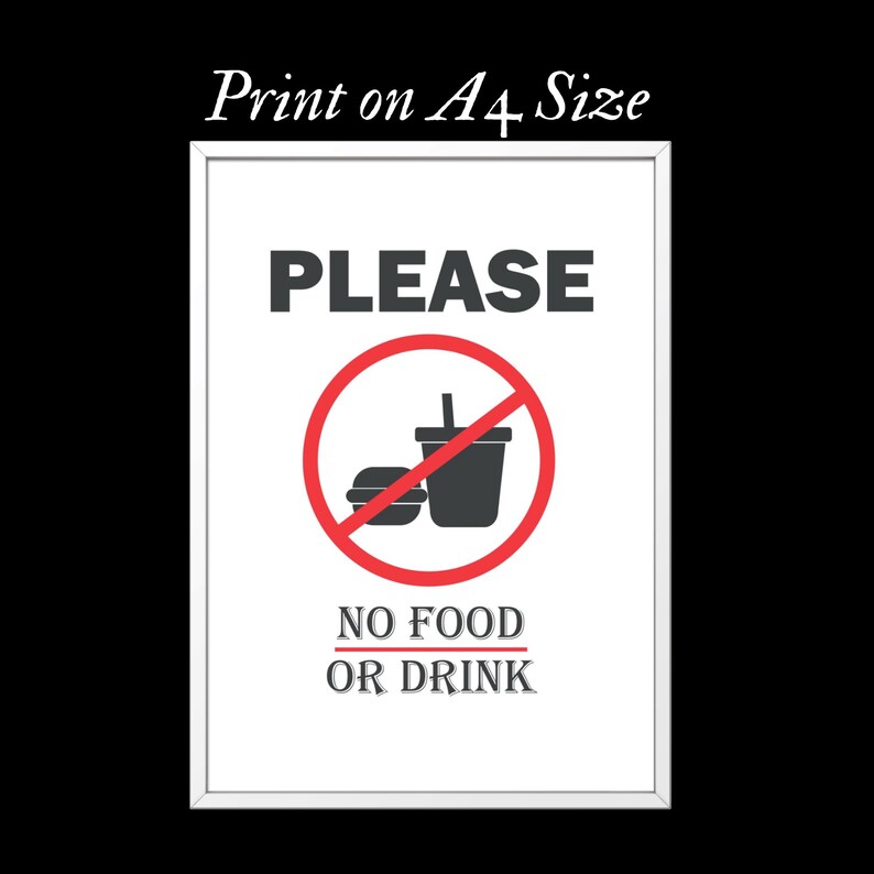 Printable "please No Food or Drink" Sign - A4 PDF, Instant Download for ...