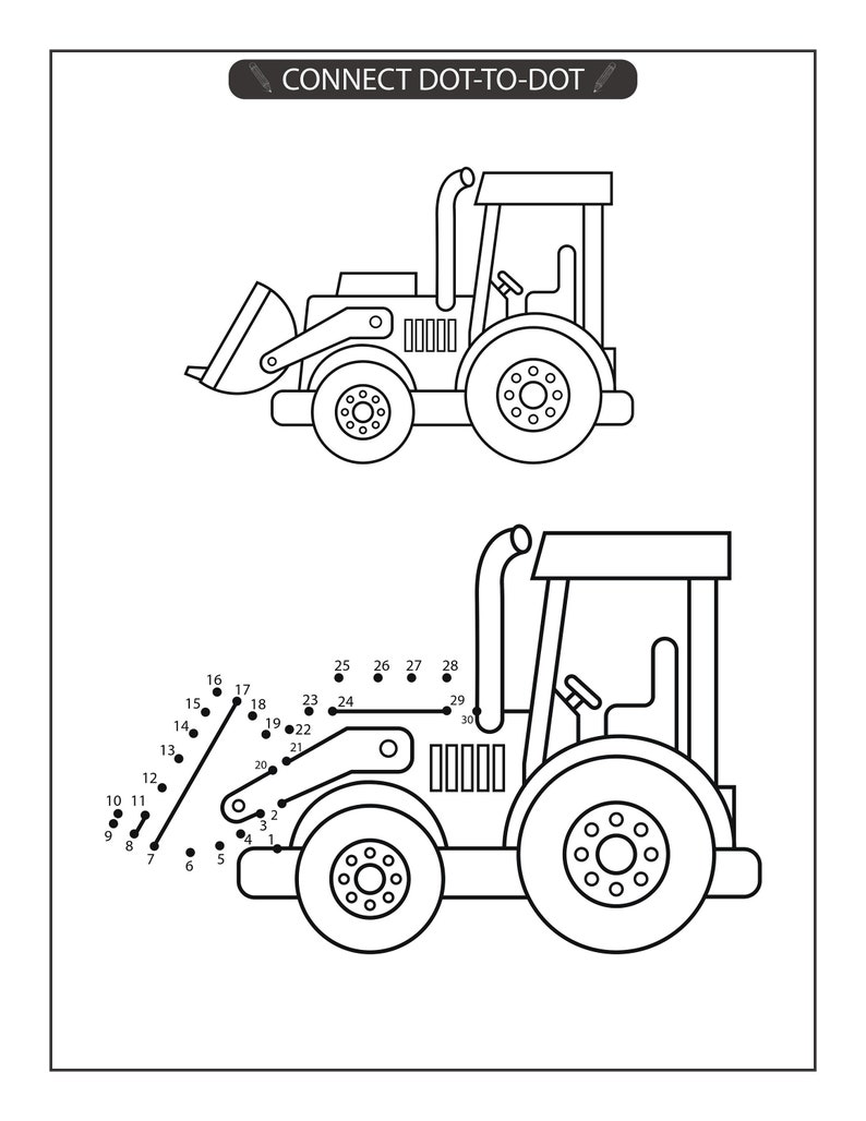 Truck Dot to Dot Activity Sheets Printable Vehicle Dot to Dot for Kids ...