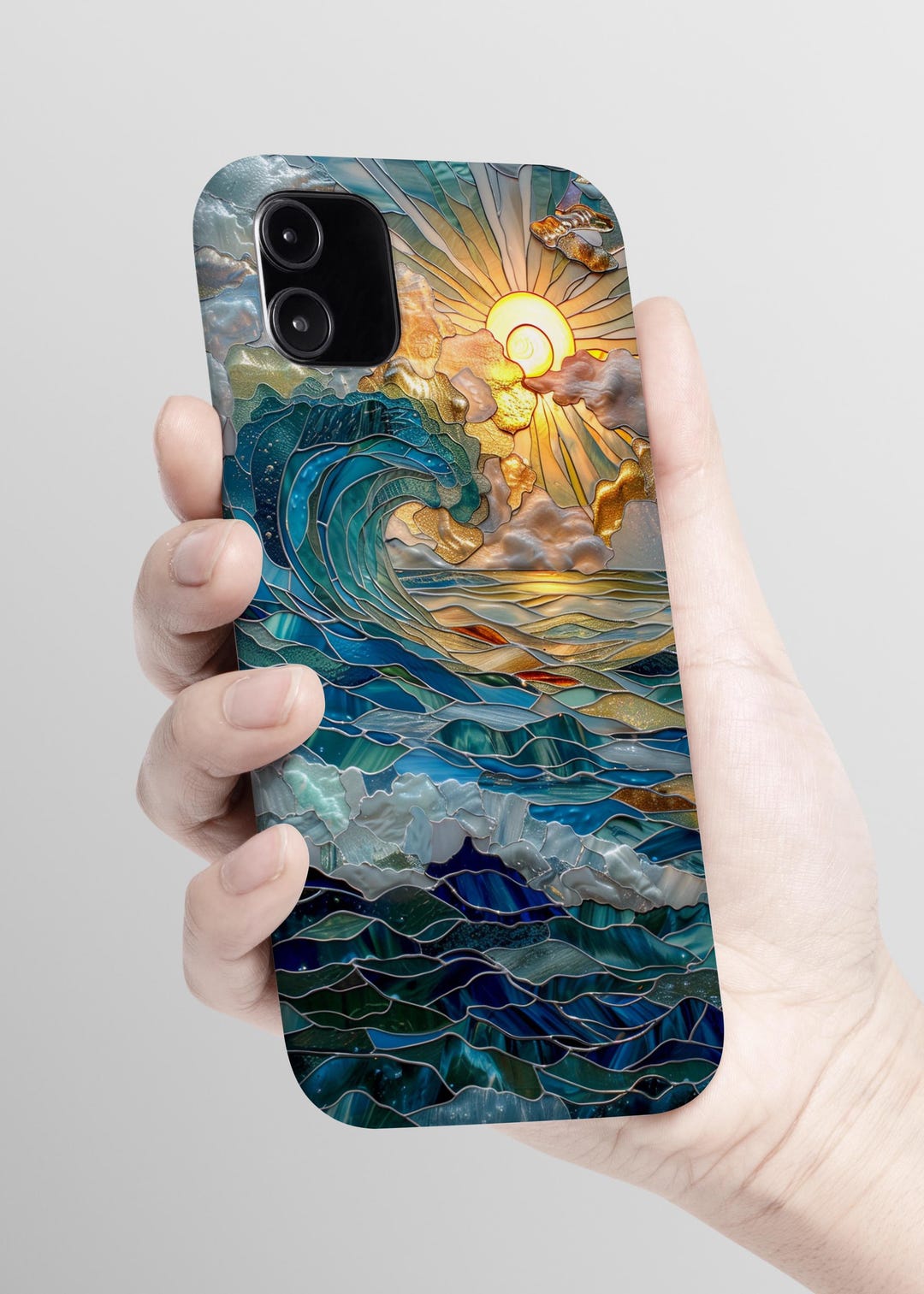 Stained Glass Ocean Wave Phone Case – Tough Beachy Mosaic Cover for ...