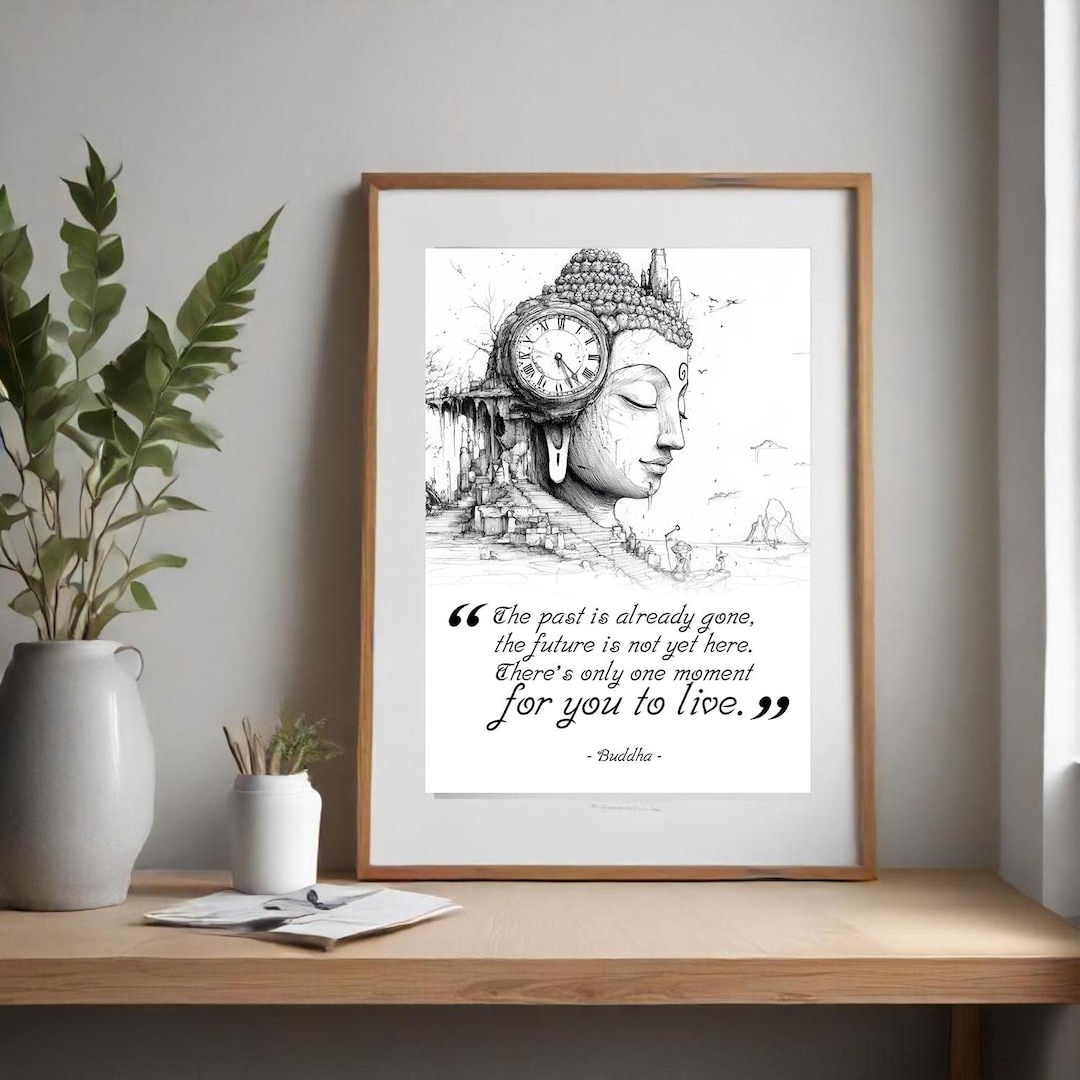 Printable Buddha Quote Wall Art - Buddha With Clock Illustration ...