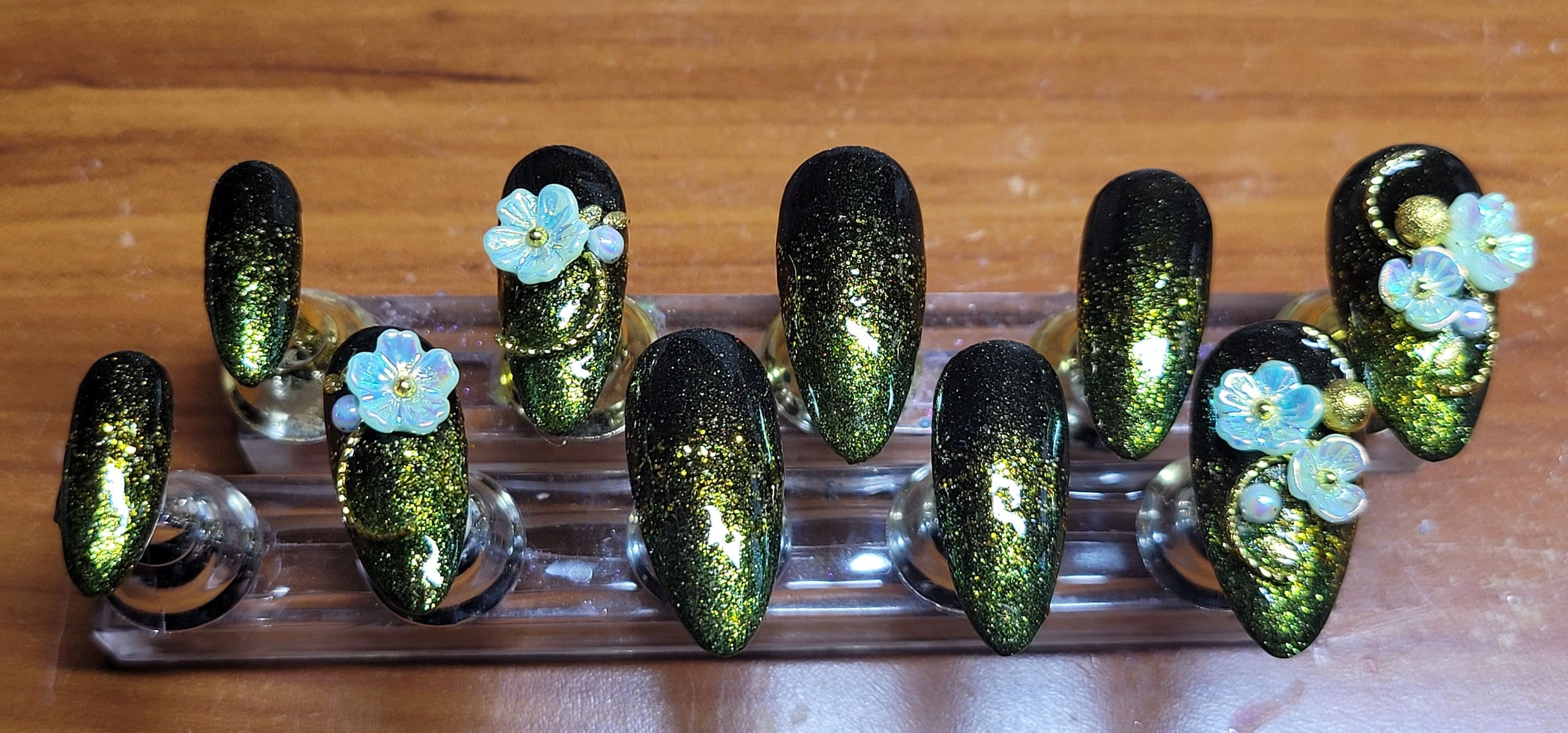 Precious Peridot Almond 3D Flower Nail Art Press on Nails - Etsy