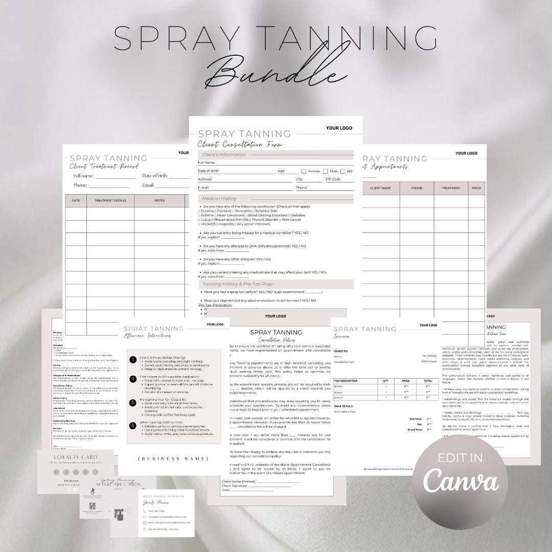 Editable Professional Spray Tanning Forms Bundle - Etsy