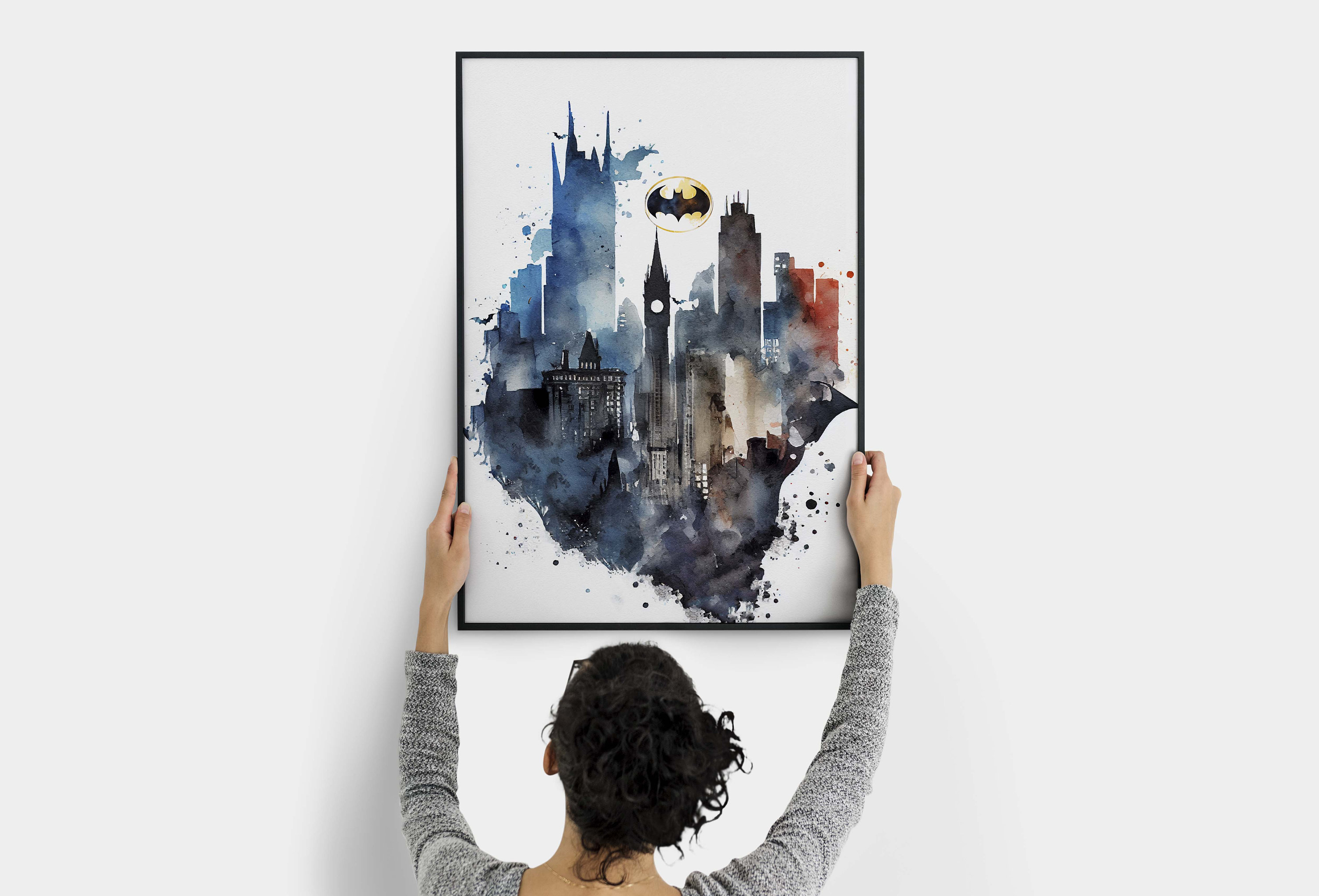 Batman Watercolor Painting, Gotham City Painting, Superhero Batman ...