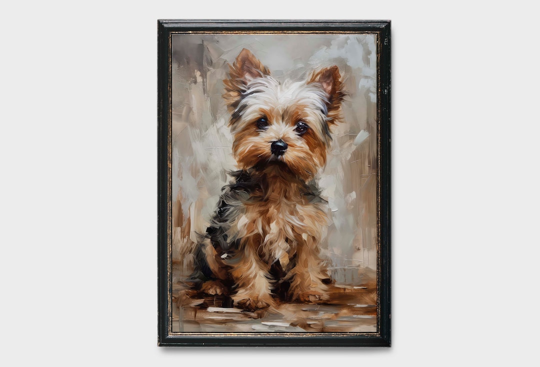 Vintage Oil Painting Yorkshire Terrier, Vintage Water Color Dog ...
