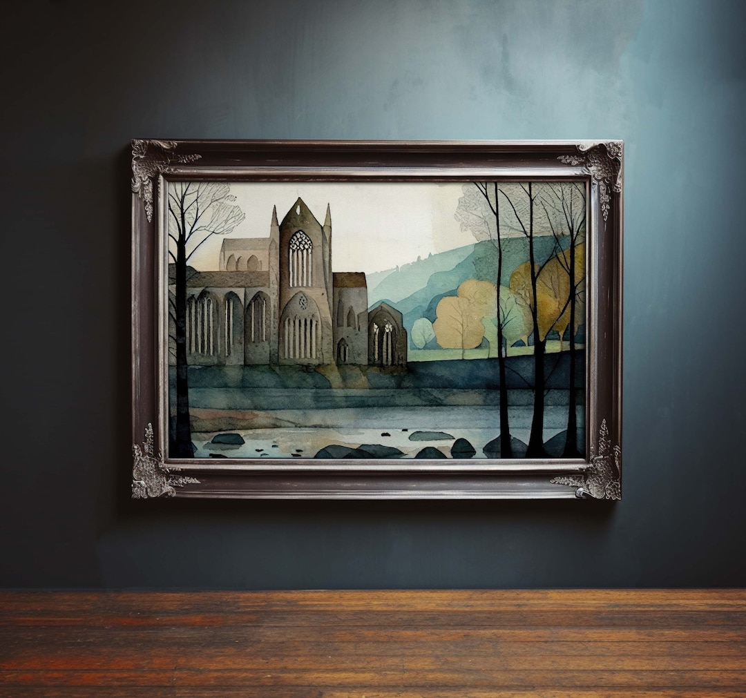 Vintage Painting Tintern Abbey Britain, United Kingdom Tintern Abbey ...