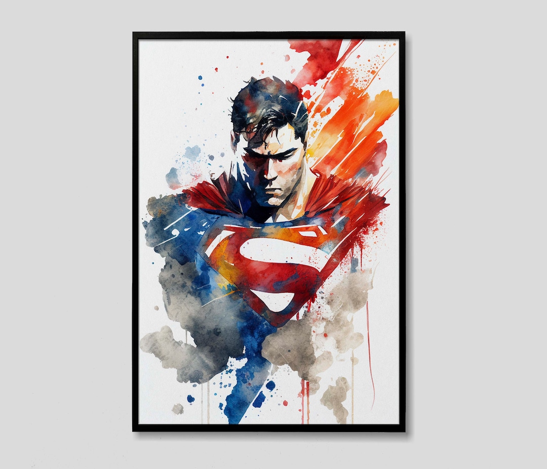 DC Superman Watercolor Painting, DC Comics Superman Wall Art Poster ...