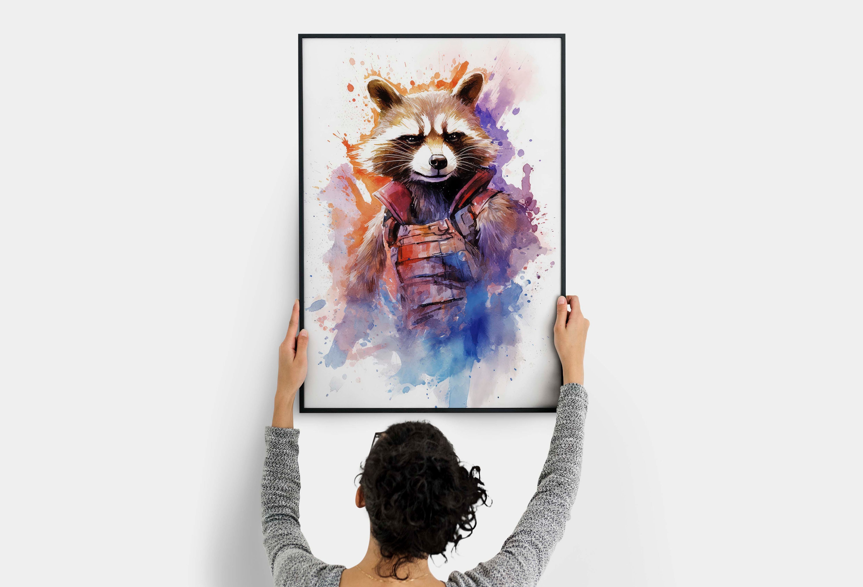 Marvel Rocket Raccoon Watercolor Art Print, Marvel Rocket Raccoon ...