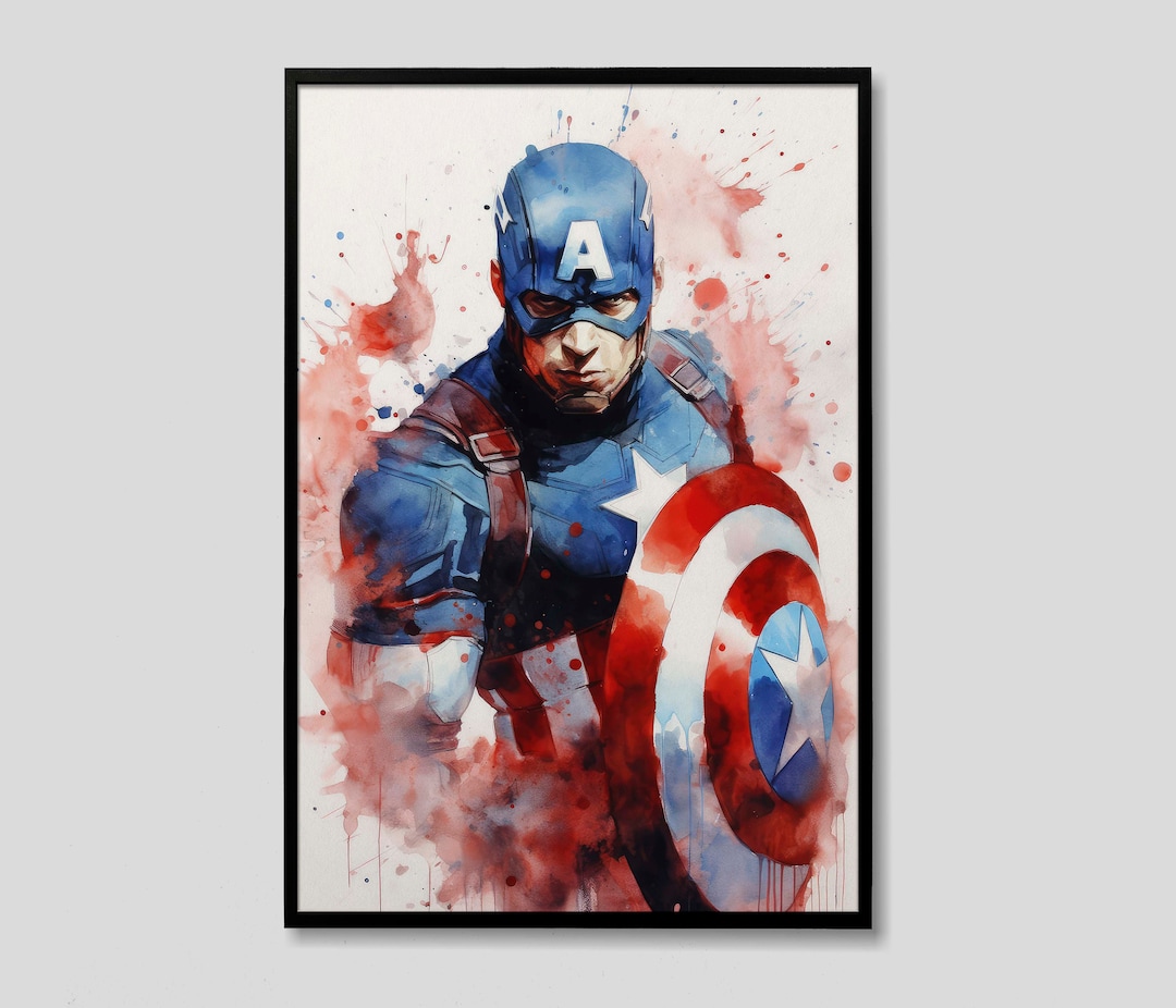 Captain America Avengers Watercolor Art Print, Captain America Avengers ...