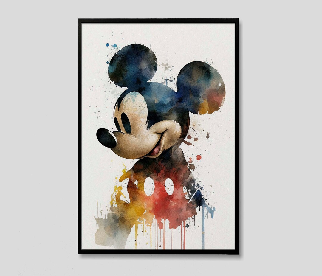 Mickey Mouse Watercolor Painting, Mickey Mouse Painting, Mickey Mouse ...
