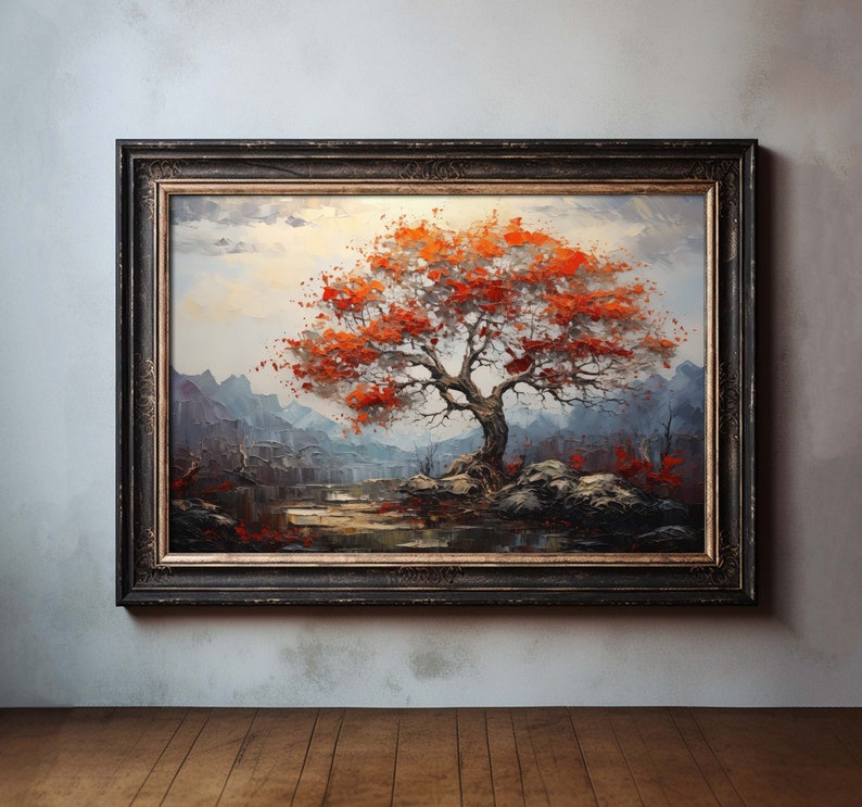 Vintage Landscape Painting of Tree, Vintage Tree Water Color Painting ...