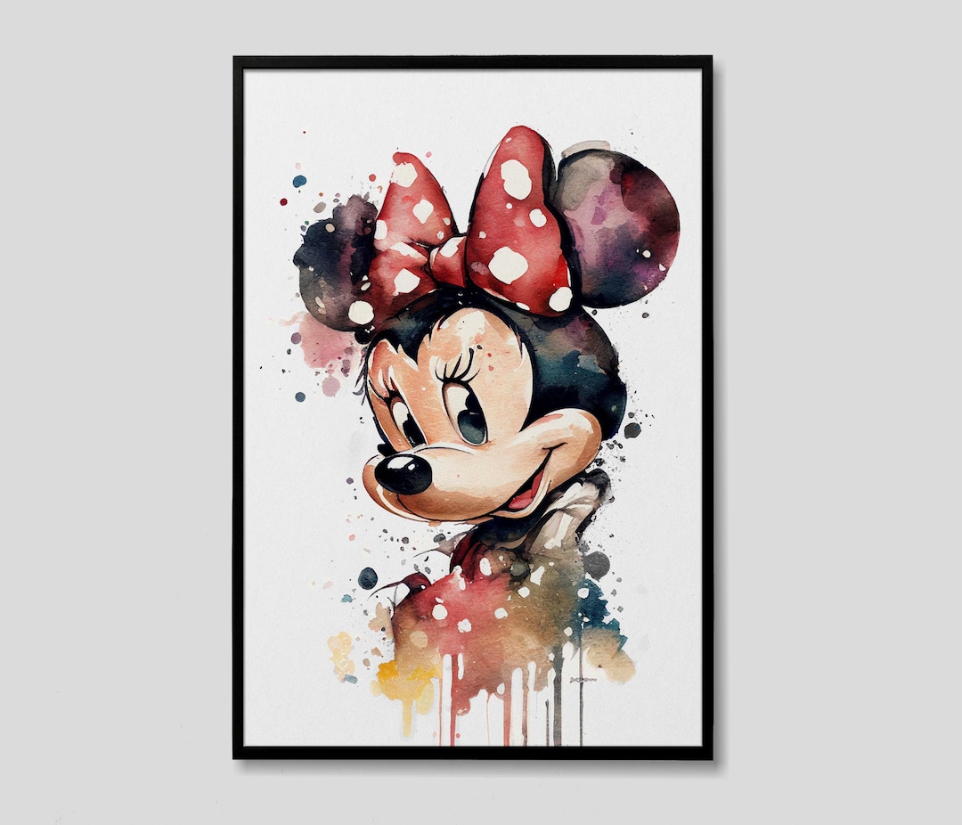 Minnie Mouse Watercolor Painting, Minnie Mouse Painting, Minnie Mouse ...