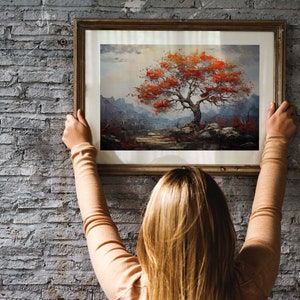 Vintage Landscape Painting of Tree, Vintage Tree Water Color Painting ...