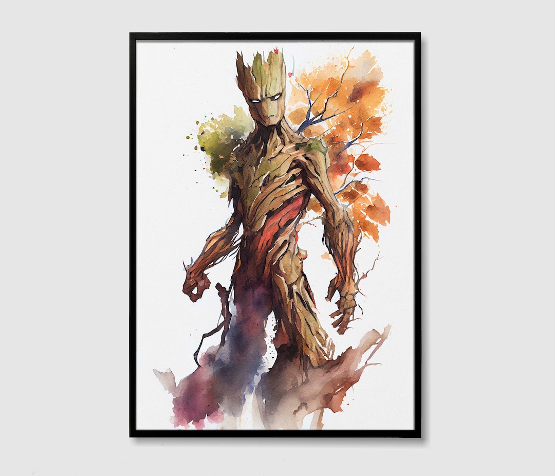 Groot Marvel Watercolor Art Print, Groot Marvel Painting Wall Art ...