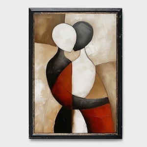 Vintage Abstract Painting of Couple's Hugging, Vintage Couple Water ...