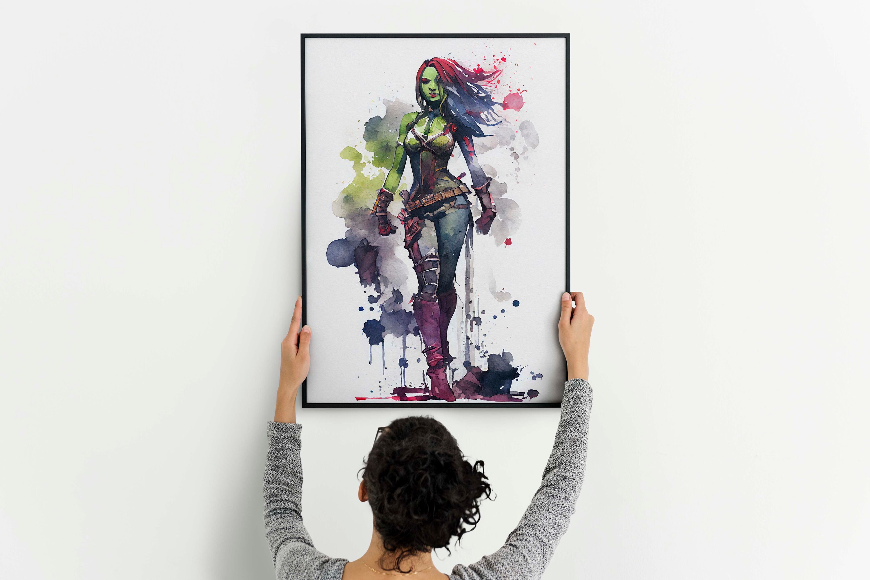 Gamora Marvel Watercolor Art Print, Gamora Marvel Painting Wall Art ...