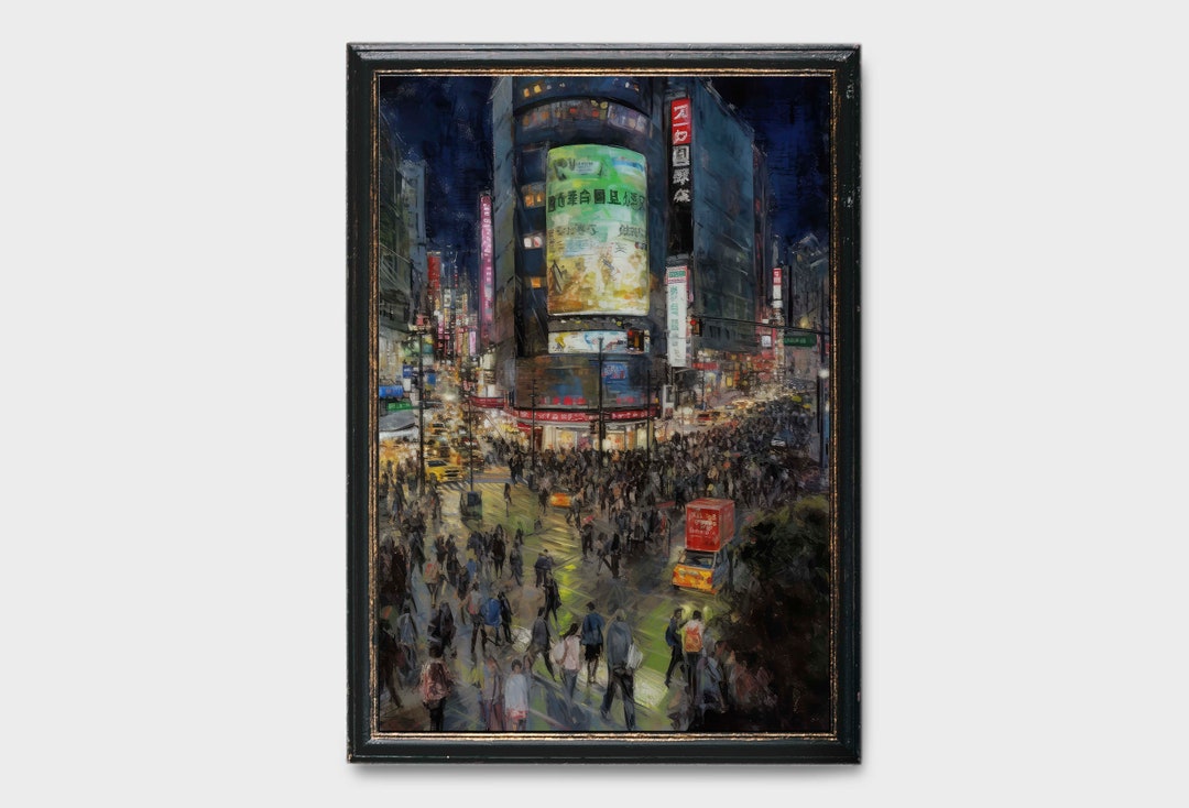 Vintage Tokyo Painting, Tokyo Water Color Painting, Shibuya Crossing ...