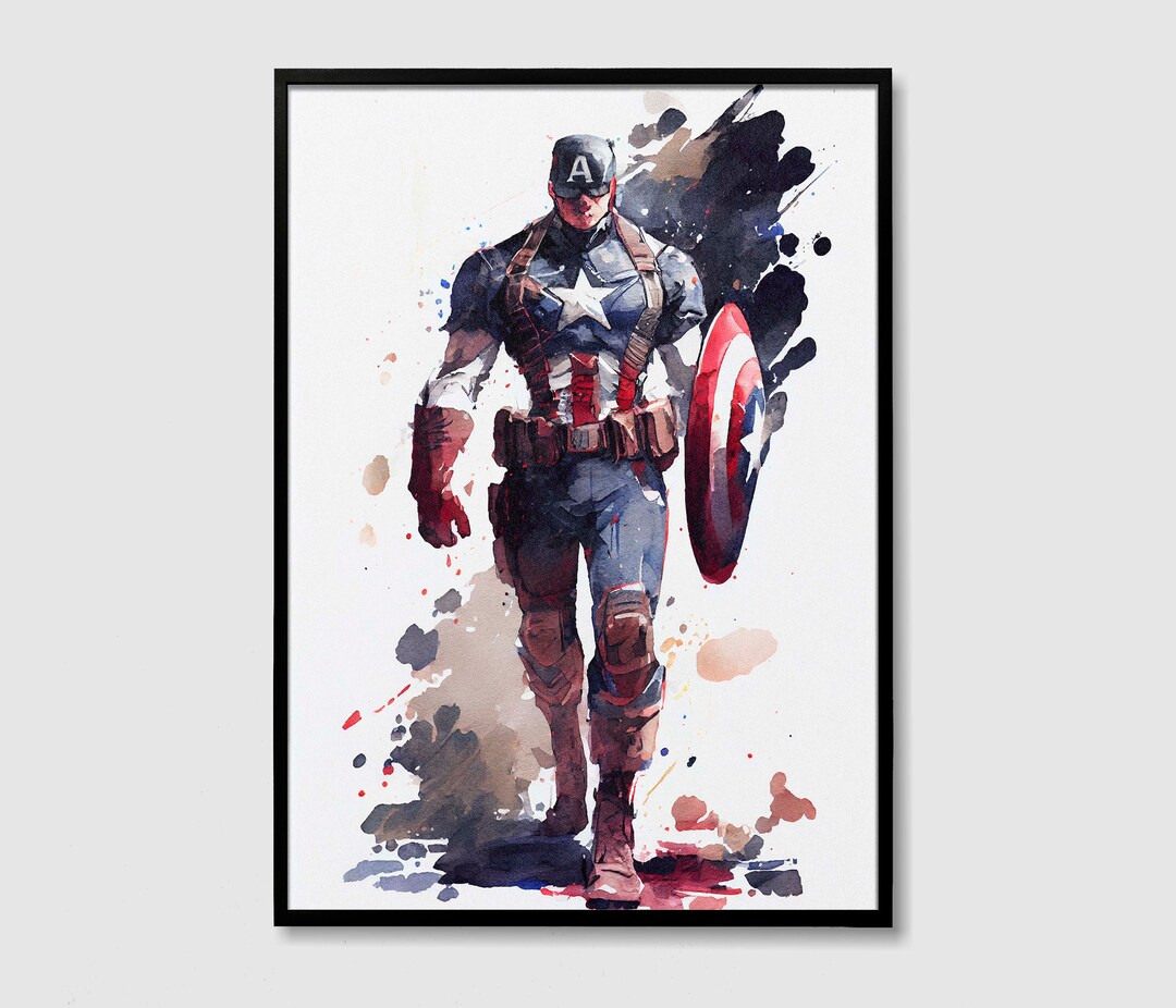 Captain America Avengers Watercolor Art Print, Captain America Avengers ...