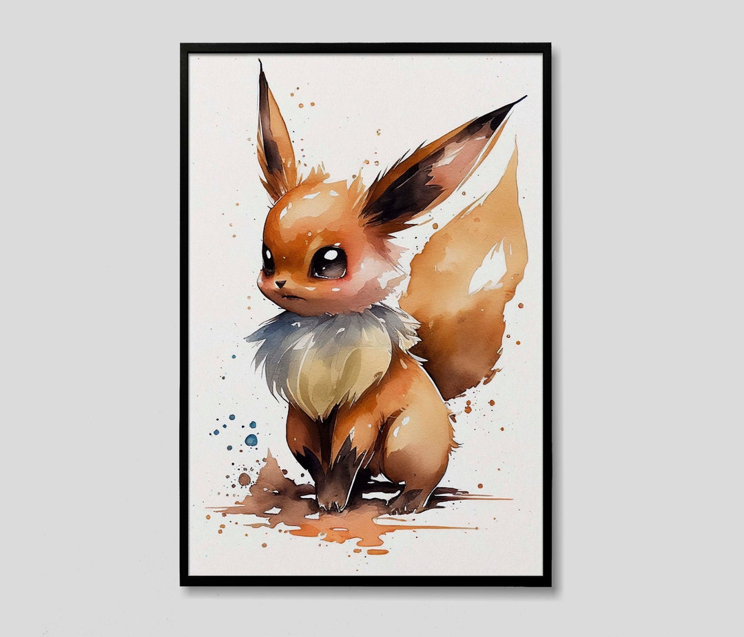 Eevee Pokémon Watercolor Art Print, Eevee Pokémon Painting Wall Art ...