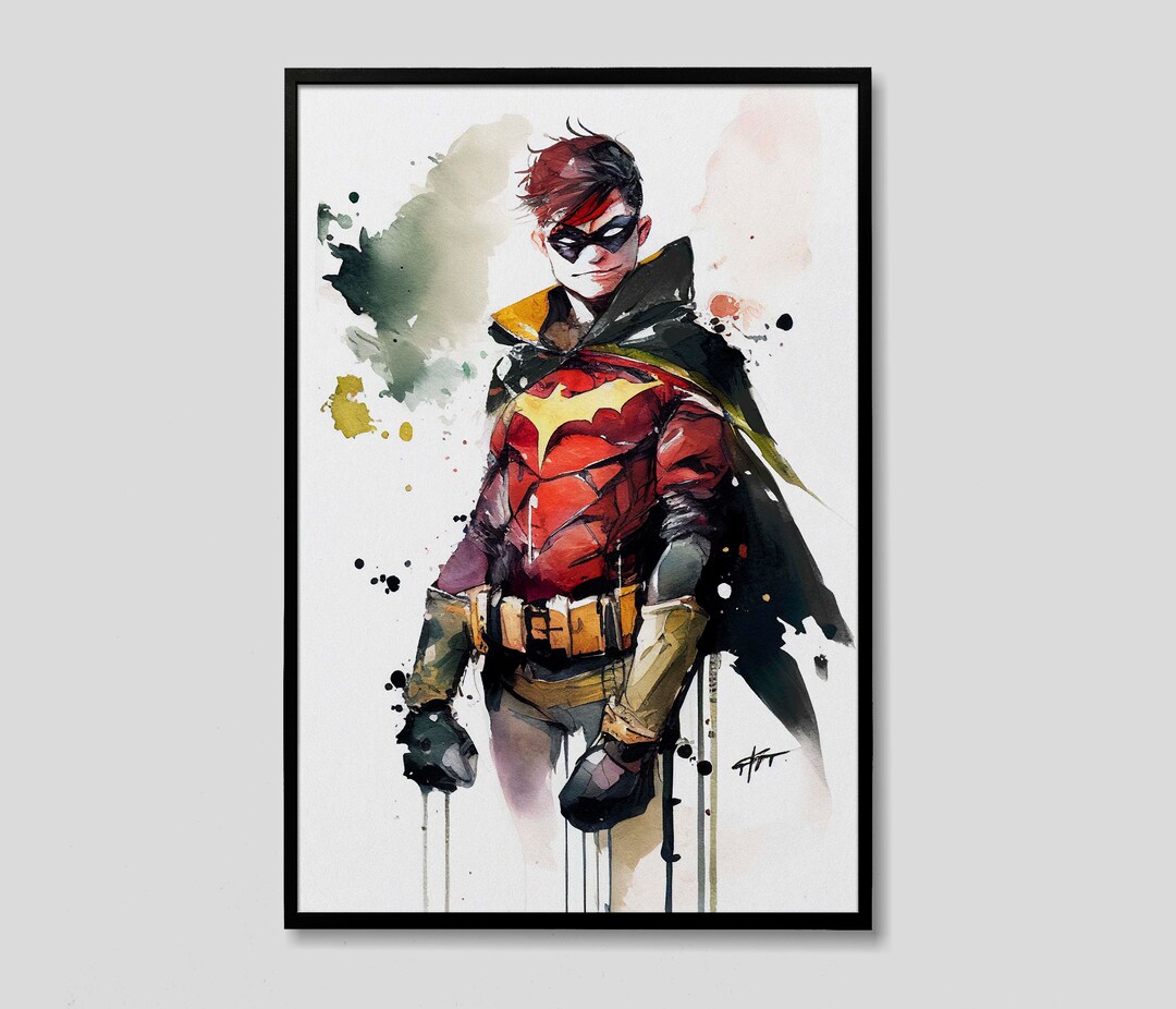 Batman Watercolor Painting, Gotham City Painting, Robin Painting, Robin ...