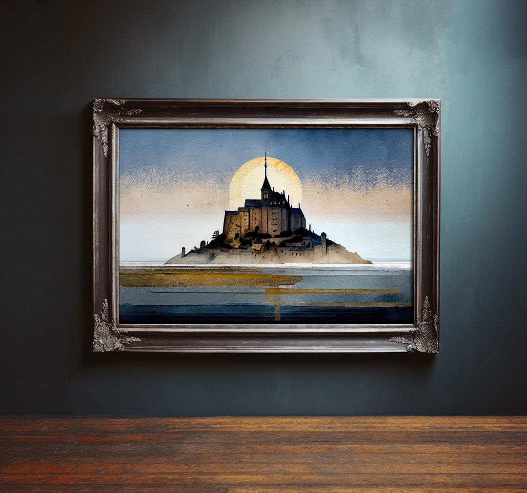 Vintage Painting Mont Saint-michel Commune in France, Mont Saint-michel ...