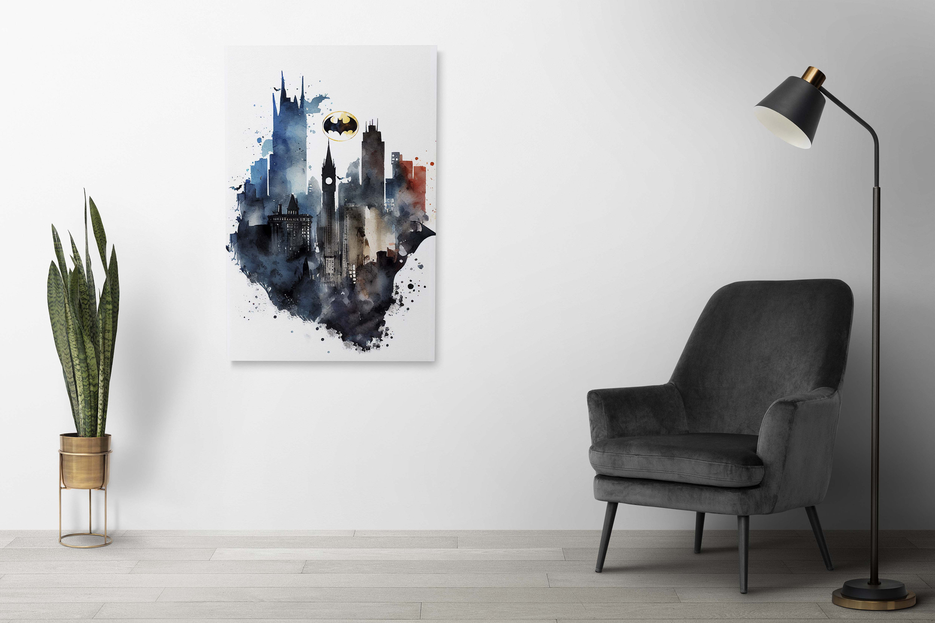 Batman Watercolor Painting, Gotham City Painting, Superhero Batman ...