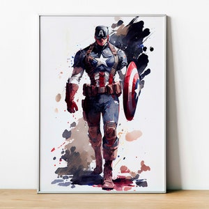 Captain America Avengers Watercolor Art Print, Captain America Avengers ...
