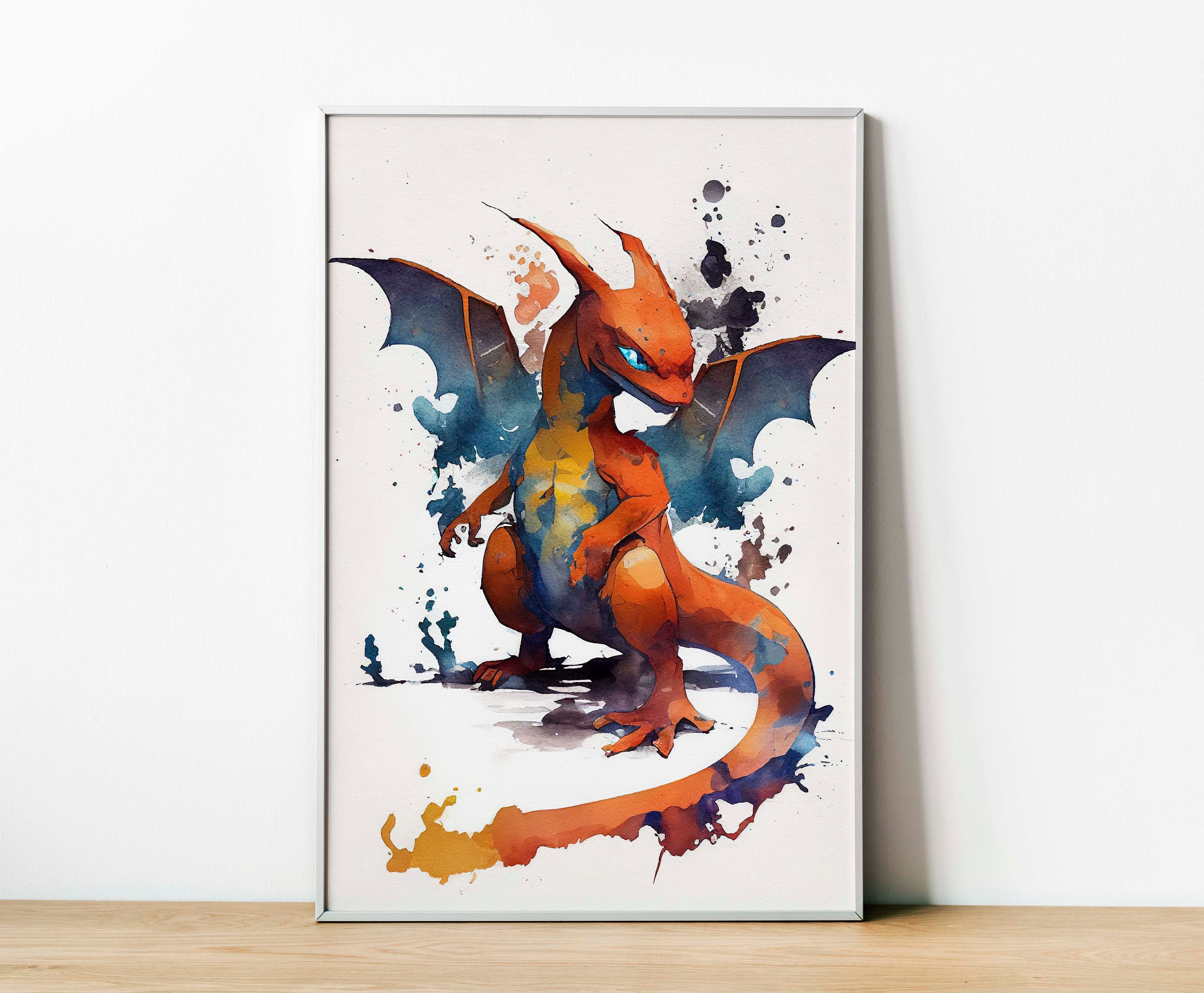 Charizard Pokémon Watercolor Art Print, Charizard Pokémon Painting Wall ...