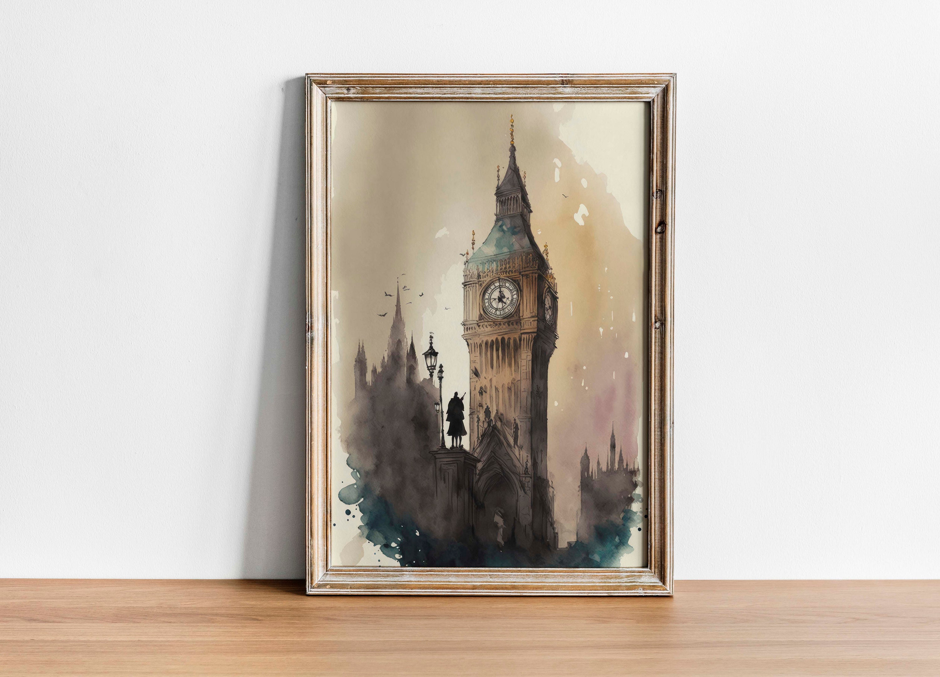 Vintage England Big Ben Painting, Big Ben Water Color Painting, Oil ...