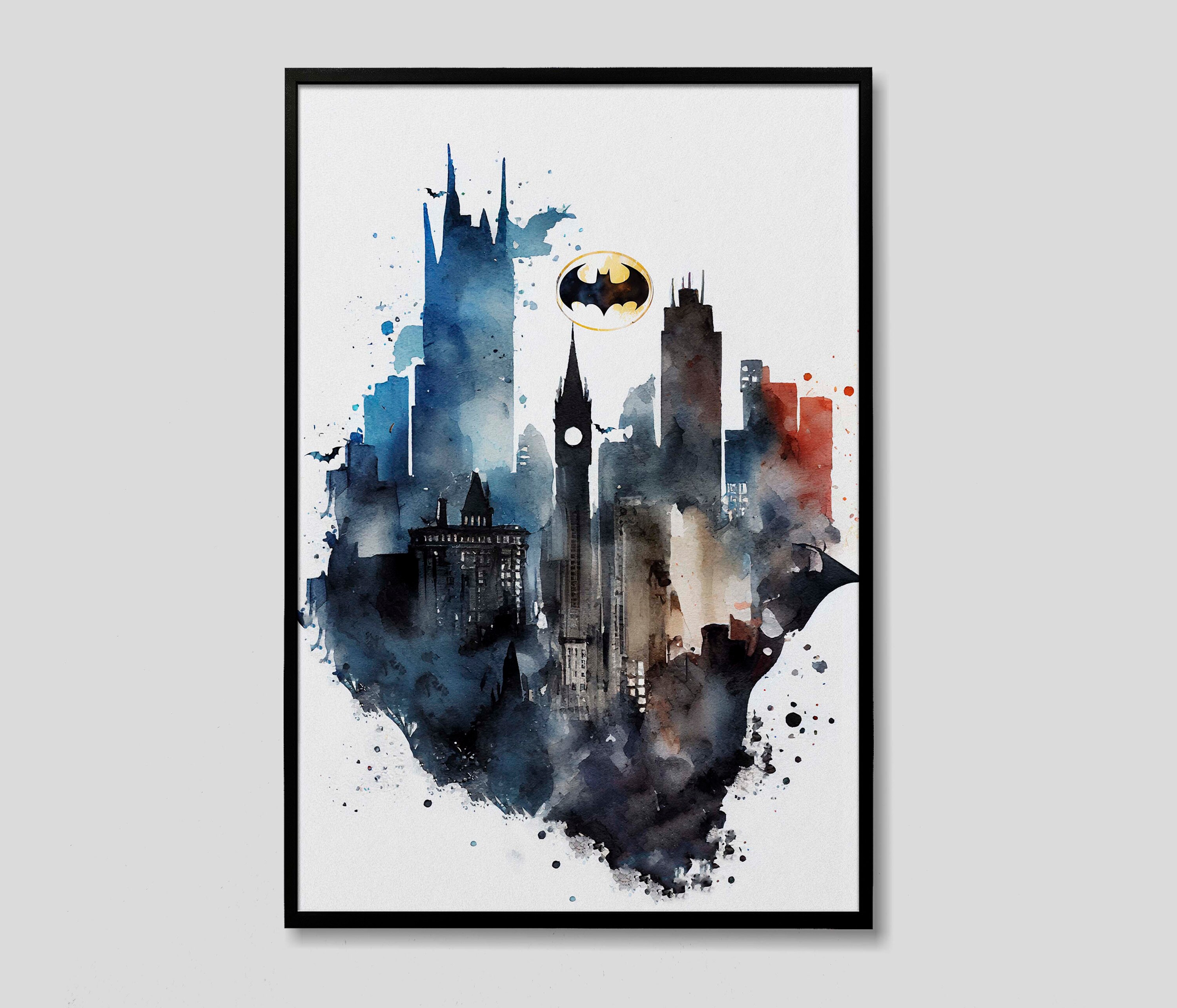 Batman Watercolor Painting, Gotham City Painting, Superhero Batman ...