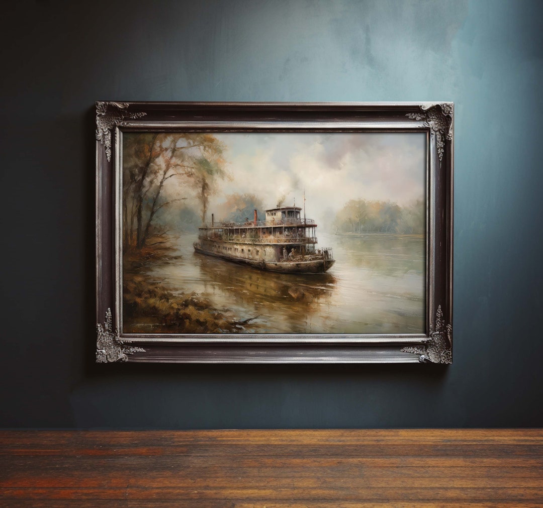 Landscape Painting of Summer Riverboat Painting, Summertime Painting ...