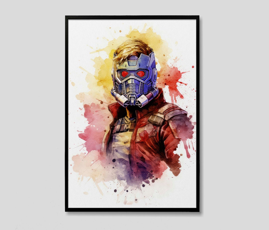 Marvel Starlord Watercolor Art Print, Marvel Starlord Painting Wall Art ...