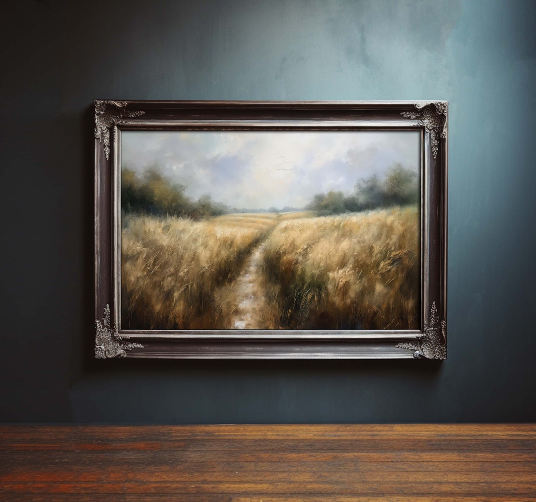 Landscape Painting of Summer Wheat Field, Summertime Wheat Field ...