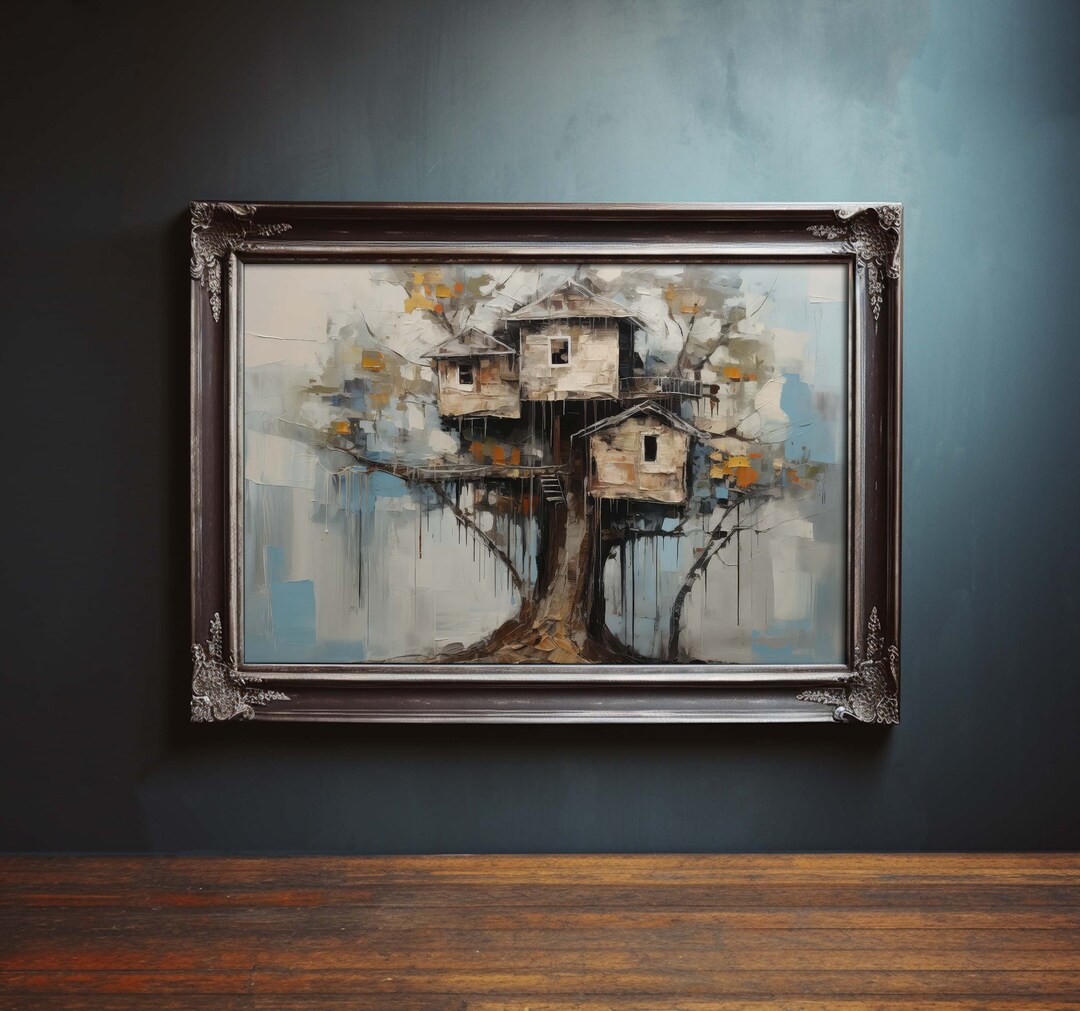 Vintage Landscape Treehouse Painting, Vintage Treehouse Water Color ...