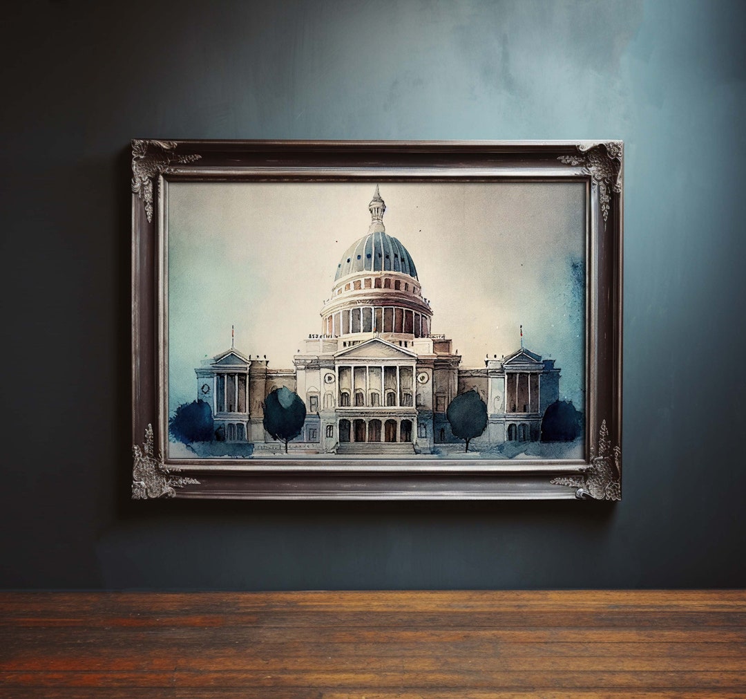 Vintage Painting U.S. Capitol Building U.S. Capitol Building Painting ...