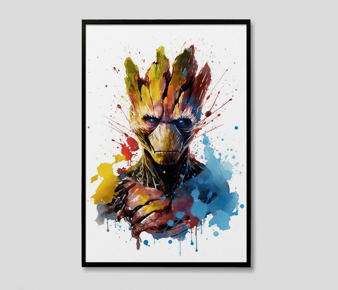 Groot Marvel Watercolor Art Print, Groot Marvel Painting Wall Art ...