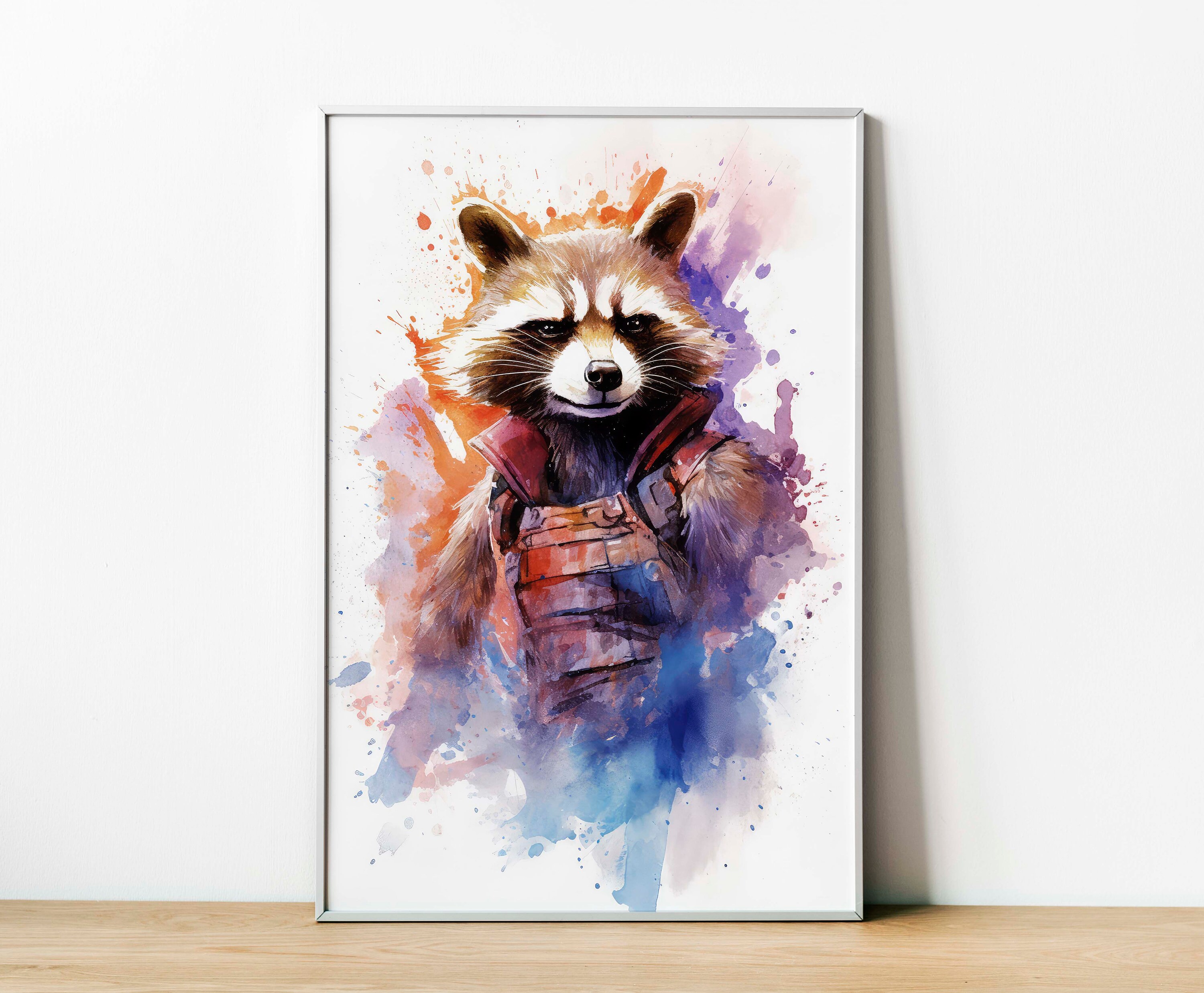 Marvel Rocket Raccoon Watercolor Art Print, Marvel Rocket Raccoon ...