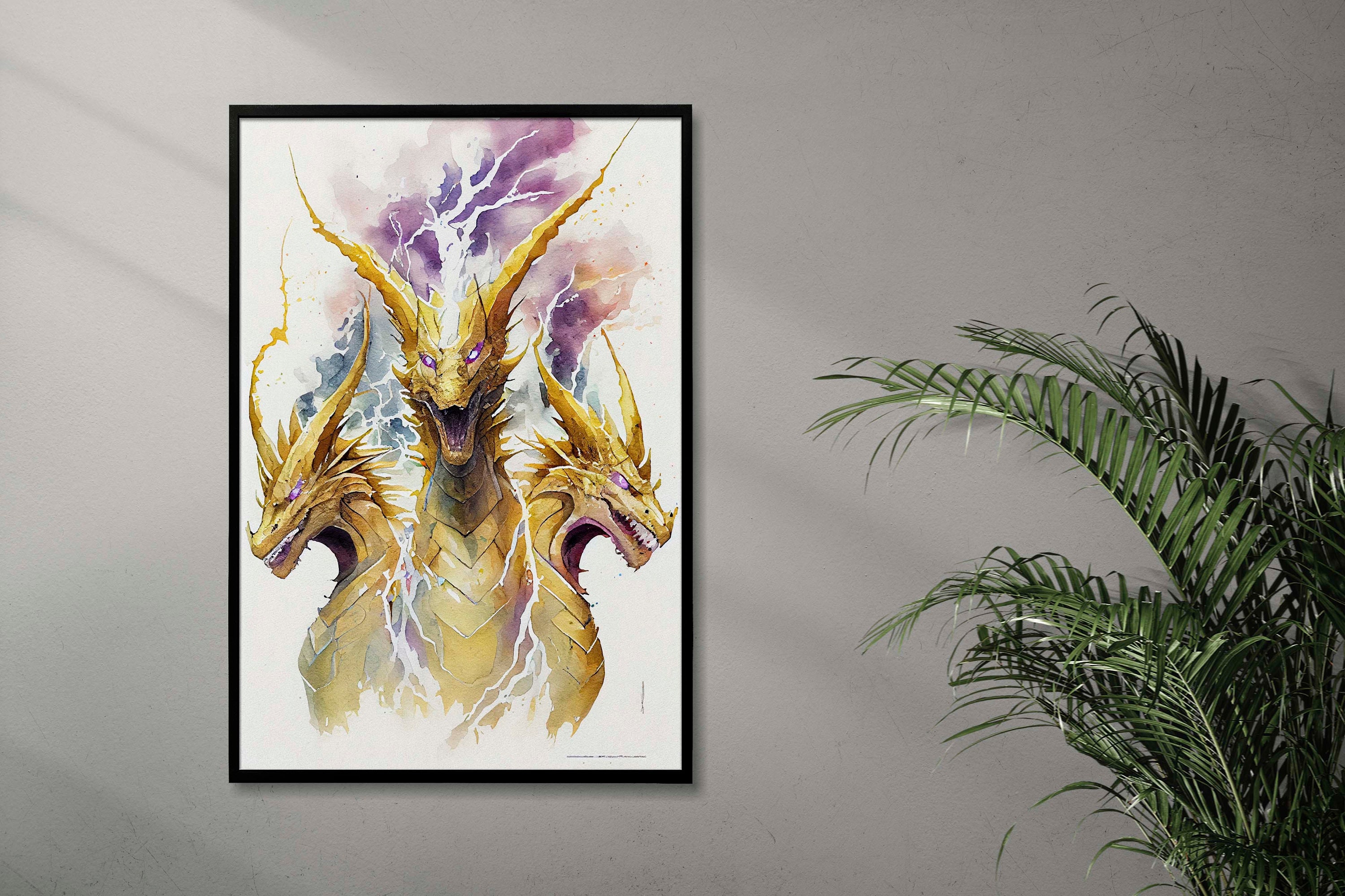 King of Monsters King Ghidorah Watercolor Painting, King Ghidorah ...