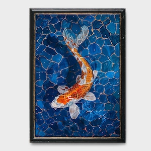 Vintage Koi Fish Watercolor Painting: Japanese Landscape Art (digital ...