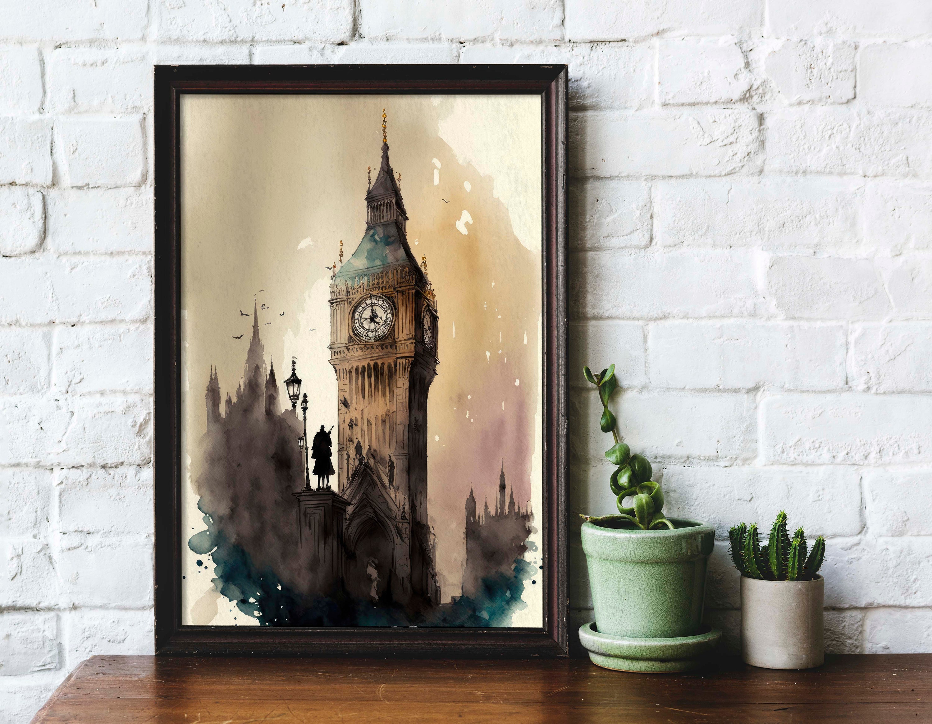 Vintage England Big Ben Painting, Big Ben Water Color Painting, Oil ...